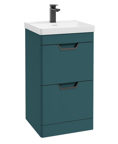 Freya Floorstanding 50Cm Two Drawer Unit Matt Ocean Blue-Black Handles ...