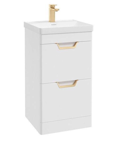 Freya Floorstanding 50Cm Two Drawer Unit Matt White-Gold Handles ...