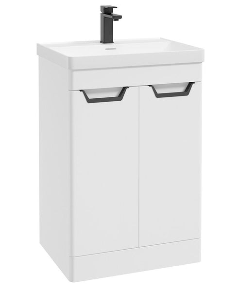 Freya Floorstanding 60Cm Two Door Unit Matt White-Black Handles ...