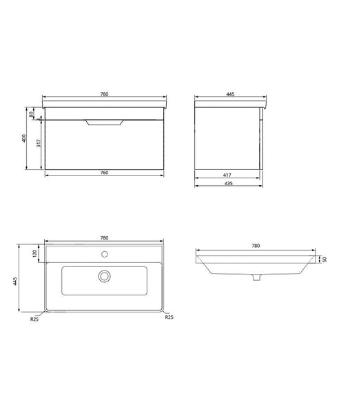 Freya Wall Hung 80Cm Single Drawer Unit Matt Night Sky Blue-Gold Handl ...