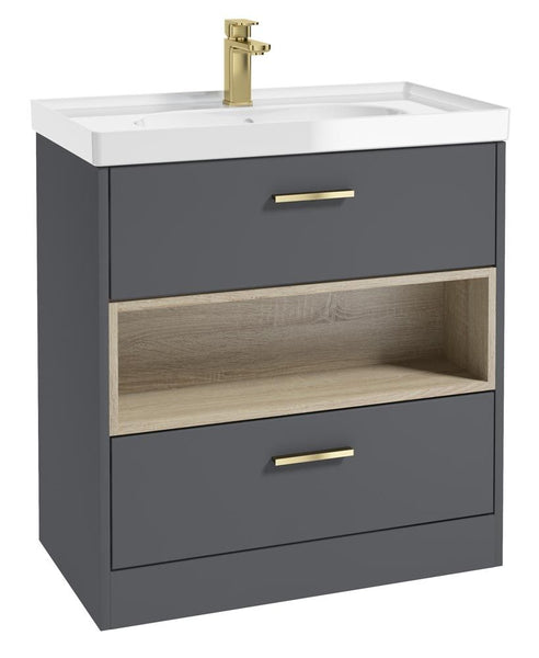 Malmo Floorstanding 80Cm Two Drawer Unit Matt Midnight Grey-Gloss Basi ...