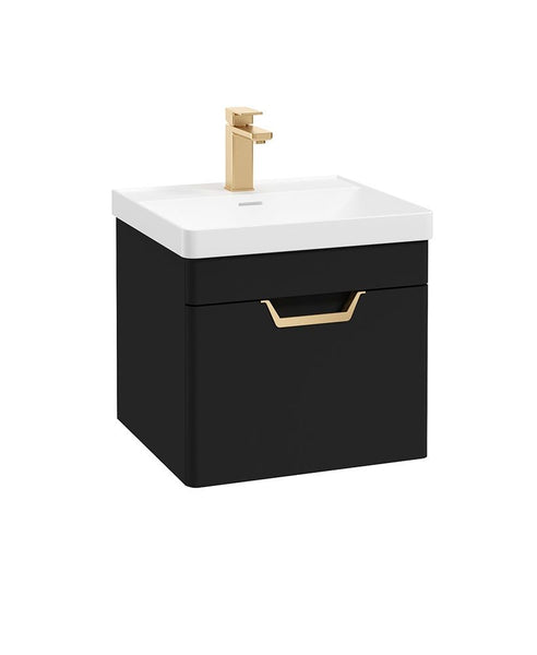 Freya Wall Hung 50Cm Single Drawer Unit Matt Black-Gold Handle ...