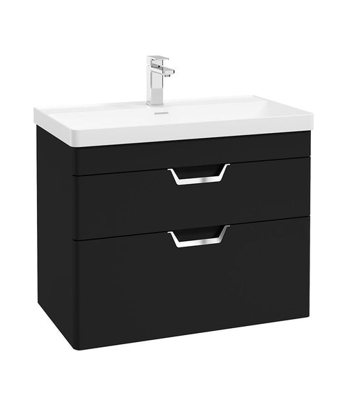 Freya Wall Hung 80Cm Two Drawer Unit Matt Black-Chrome Handles ...