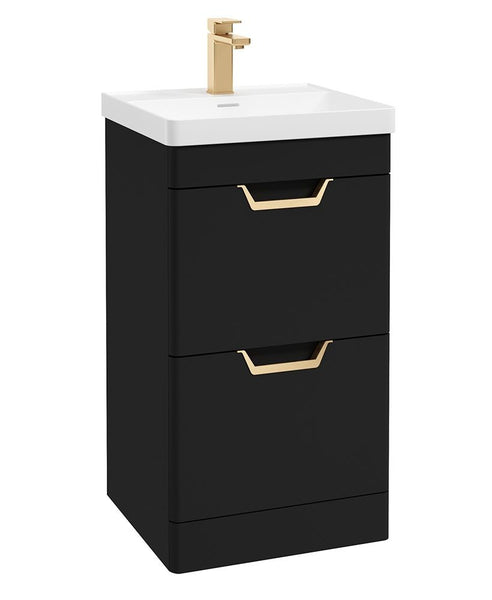 Freya Floorstanding 50Cm Two Drawer Unit Matt Black-Gold Handles ...